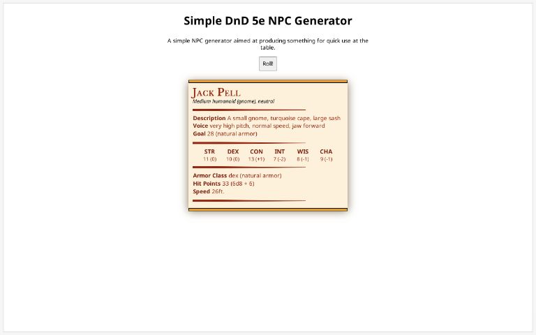 Simple DnD 5e NPC Generator