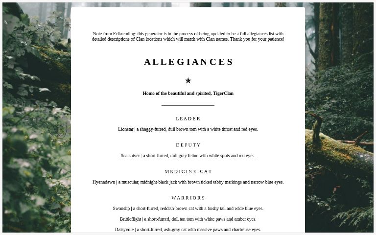 Erlkremling's Warriors Allegiances Generator