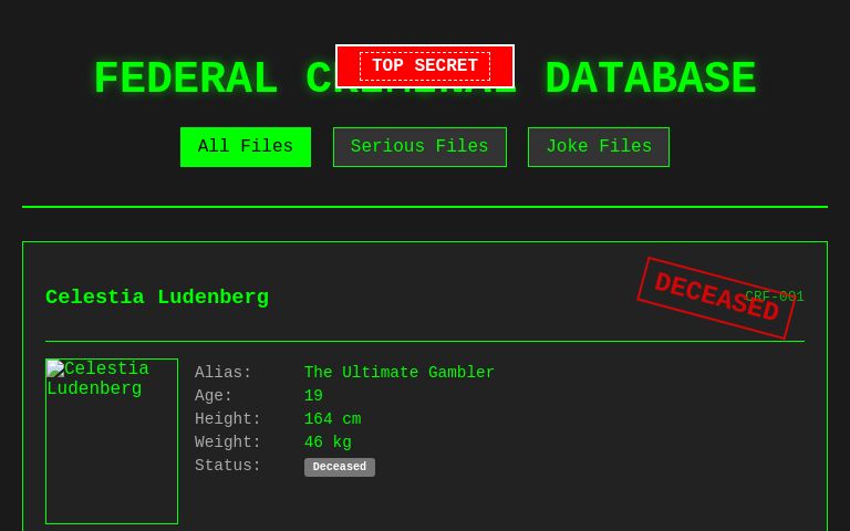 FEDERAL CRIMINAL DATABASE ― Perchance Generator