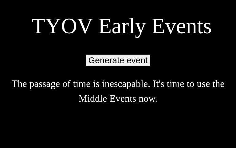 TYOV Early Events ― Perchance Generator