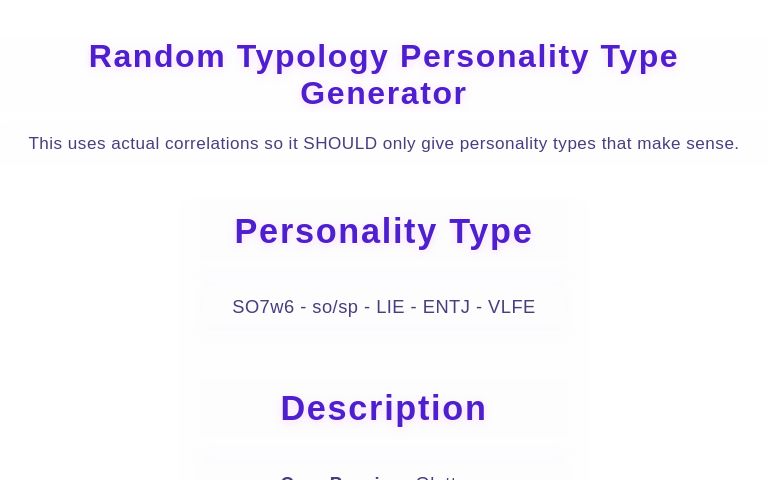 Random Typology Personality Type Generator