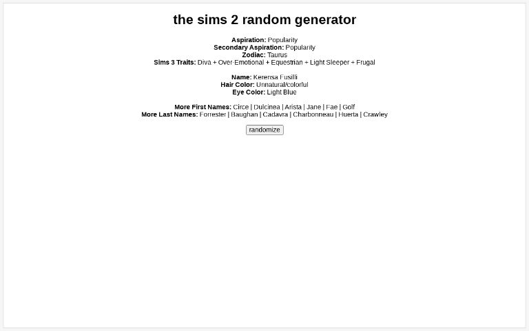 the sims 2 random generator