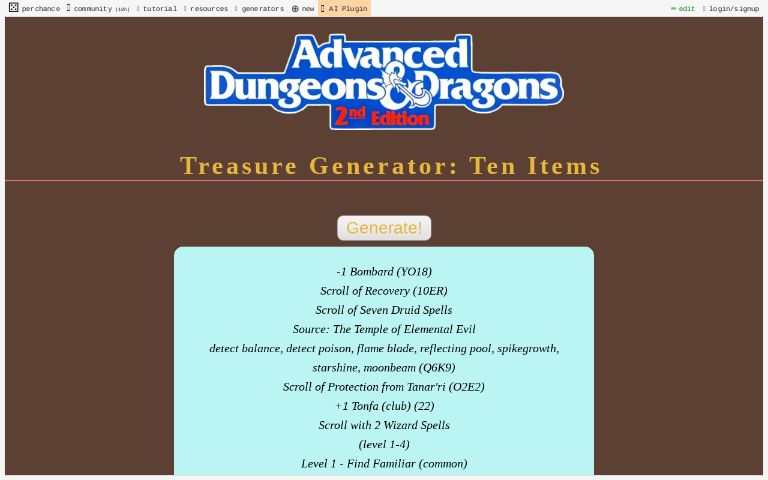 Treasure Generator: Ten Items