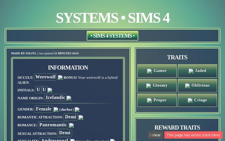 Systems • Sims 4 ― Perchance Generator
