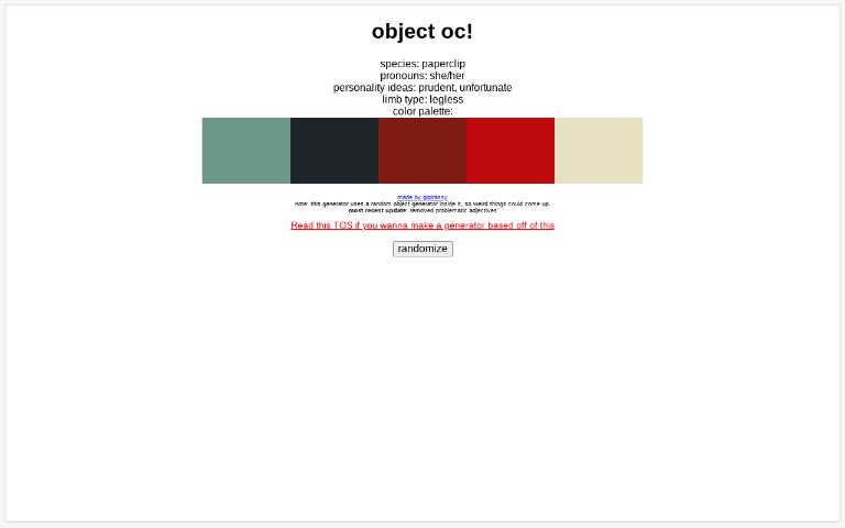 object oc! ― Perchance Generator