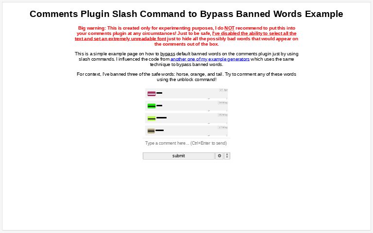 Comments Plugin Slash Command to Bypass Banned Words Example