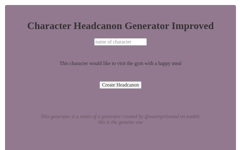 Character Headcanon Generator Improved