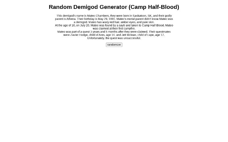 Random Demigod Generator (Camp Half-Blood)