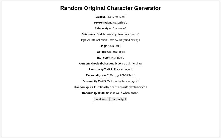 Random Original Character Generator