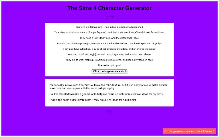 The Sims 4 Character Generator