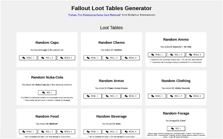 Fallout Loot Tables Generator