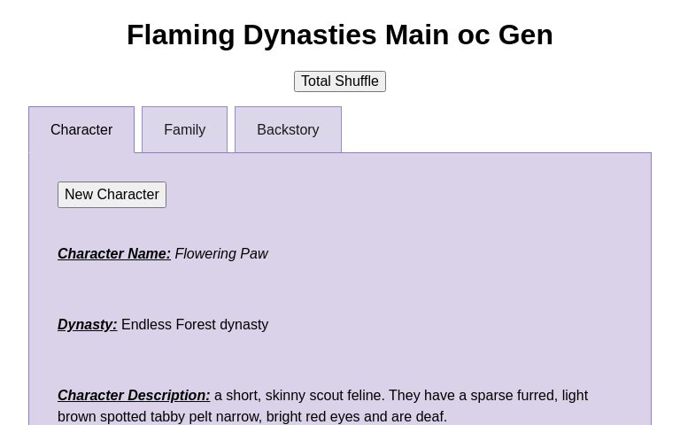 Flaming Dynasties Main oc Gen ― Perchance Generator