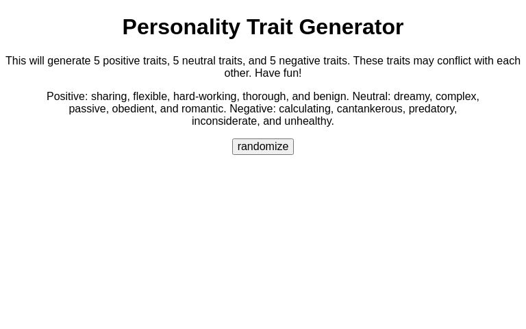 Personality Trait Generator