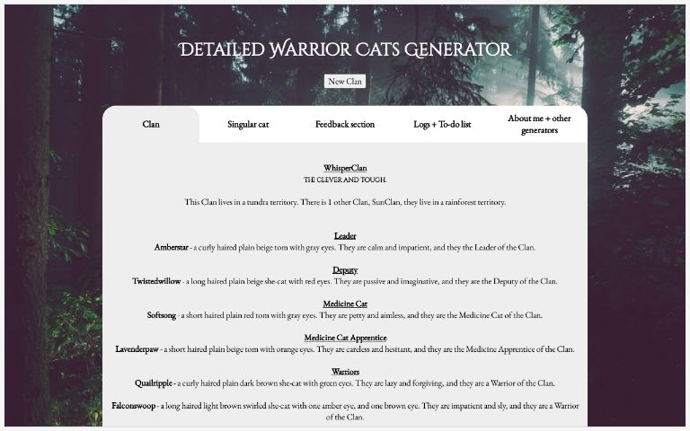 Detailed Warrior Cats Generator