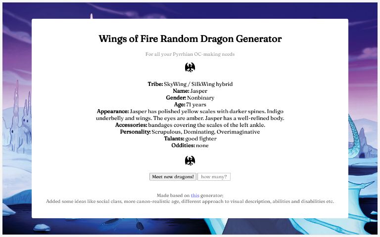 Wings of Fire Random Dragon Generator