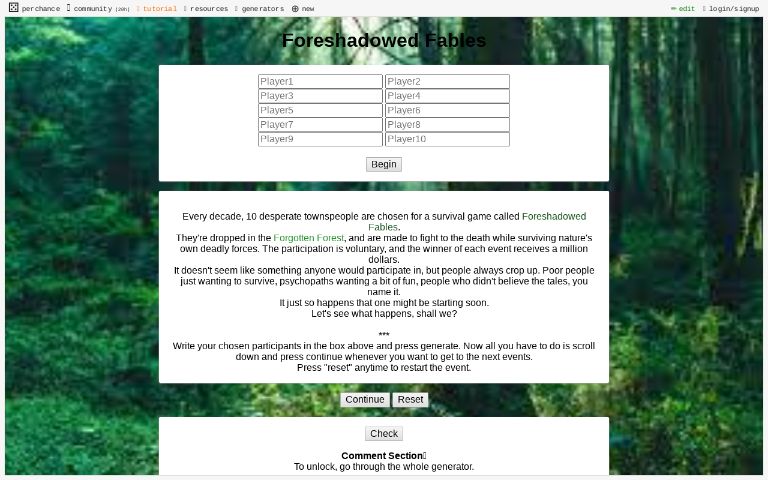 Foreshadowed Fables ― Perchance Generator