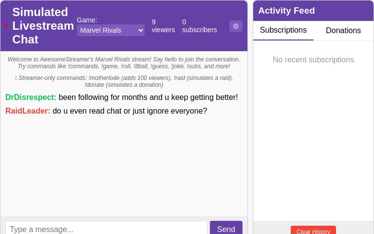 Simulated Livestream Chat