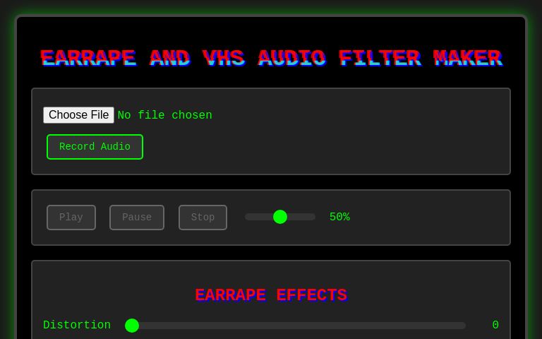 Earrape And VHS Audio Filter Maker ― Perchance Generator