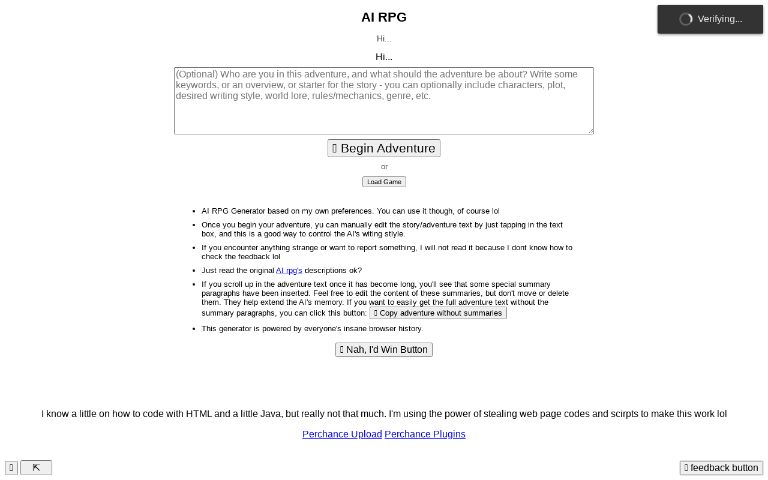 AI RPG ― Perchance Generator