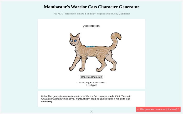 Mambastar's Warrior Cats Character Generator