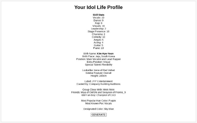 Your Idol Life Profile ― Perchance Generator