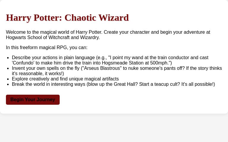 Harry Potter: Chaotic Wizard ― Perchance Generator