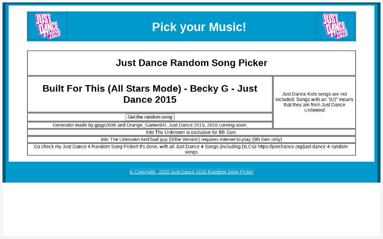 Pick your Music! ― Perchance Generator