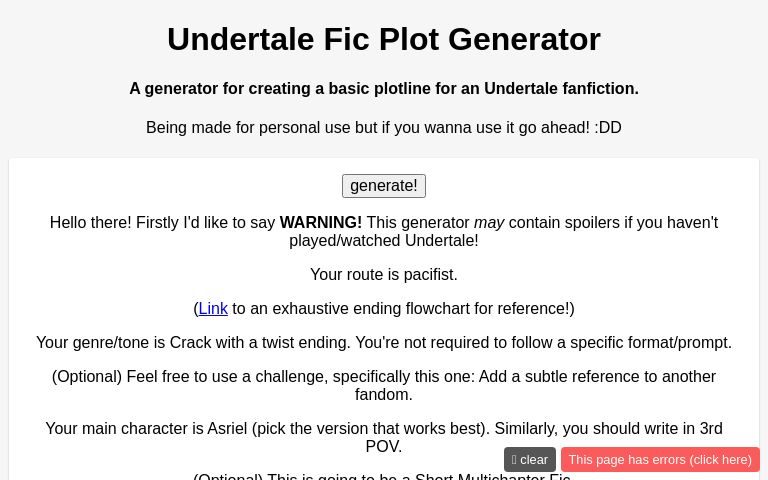 Undertale Fic Plot Generator