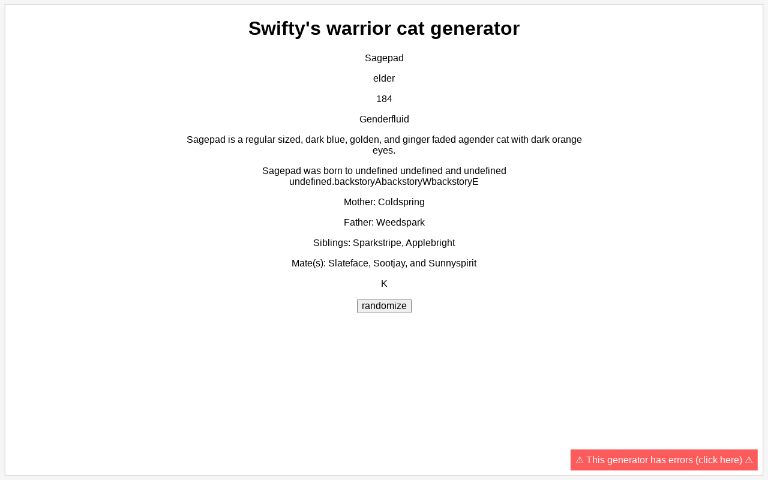 Swifty's warrior cat generator