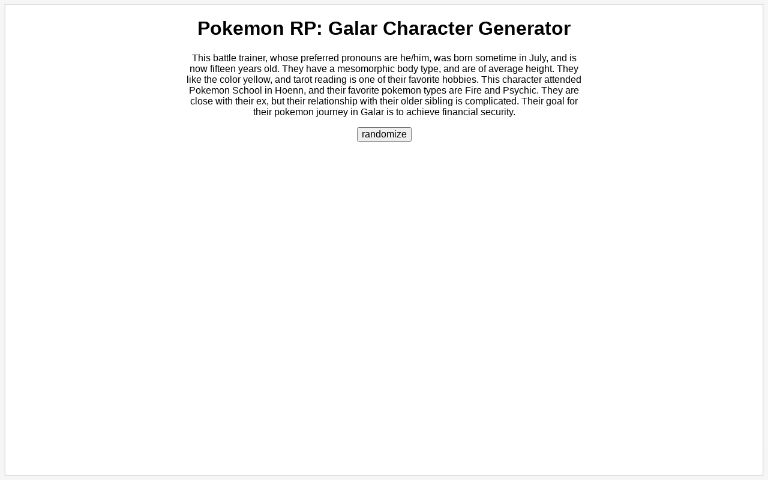 Pokemon RP: Galar Character Generator