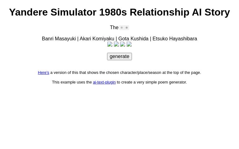 Yandere Simulator 1980s Relationship AI Story ― Perchance Generator