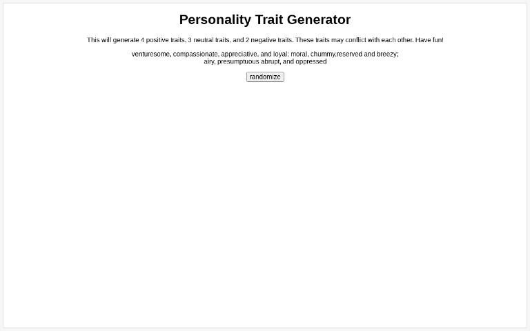 Personality Trait Generator