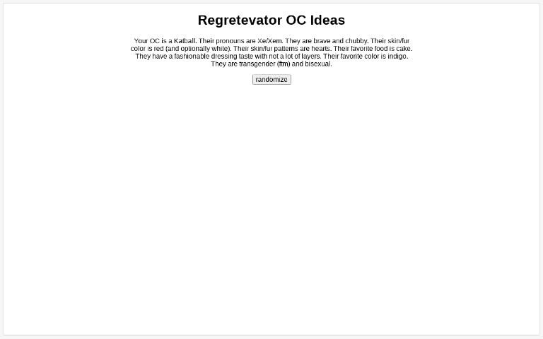 Regretevator OC Ideas ― Perchance Generator