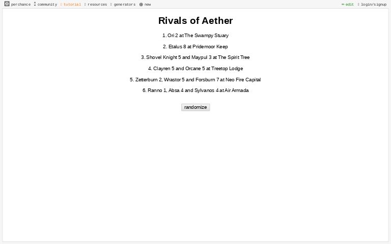 Rivals of Aether ― Perchance Generator