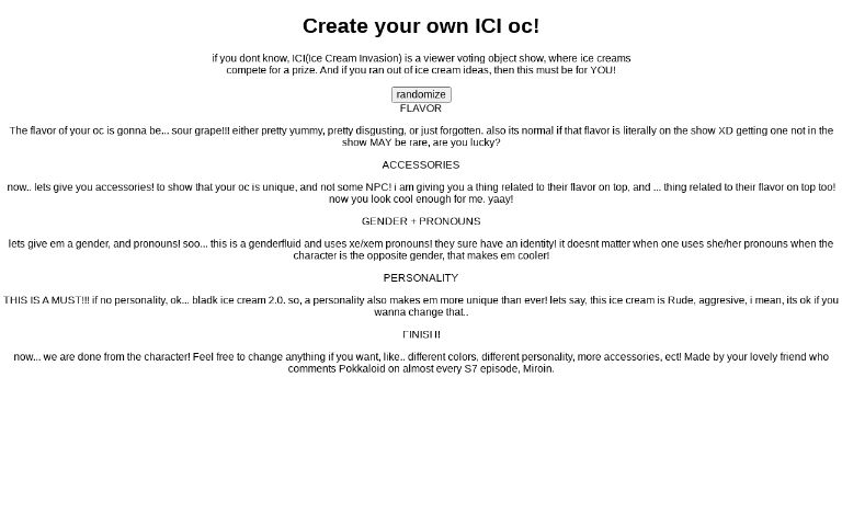 Create your own ICI oc! ― Perchance Generator