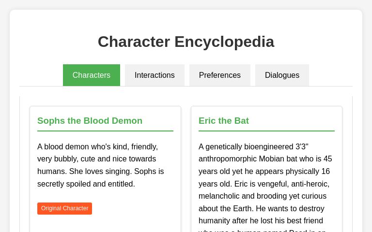 Character Encyclopedia ― Perchance Generator