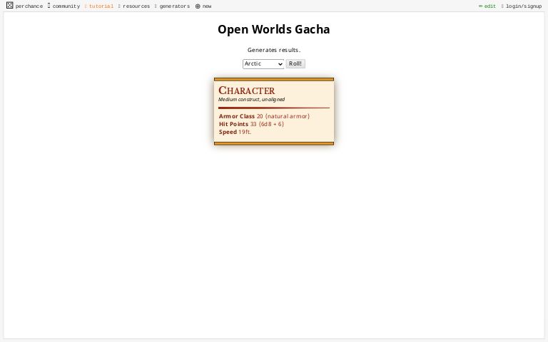 Open Worlds Gacha ― Perchance Generator
