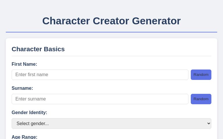 Character Creator Generator