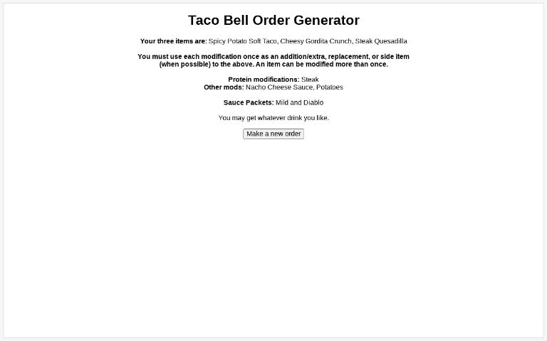 Taco Bell Order Generator