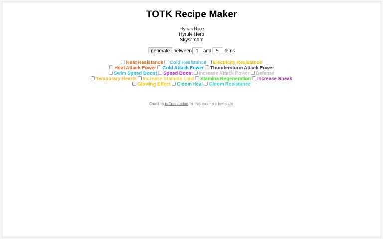 TOTK Recipe Maker ― Perchance Generator