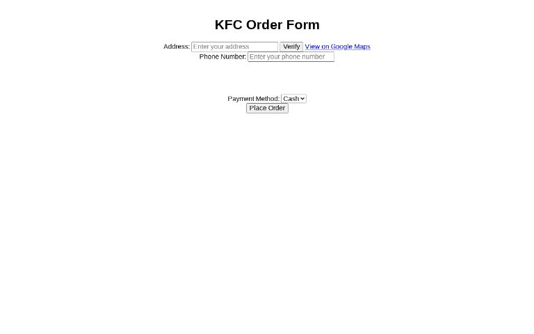 KFC Order Form ― Perchance Generator