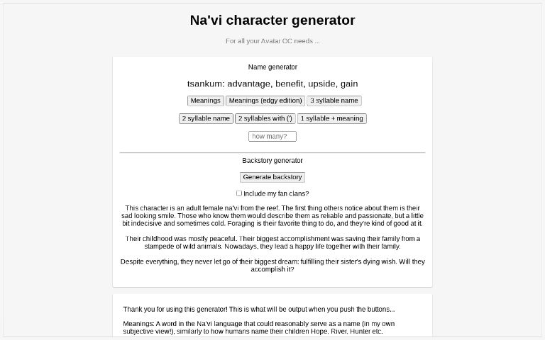 Na'vi character generator