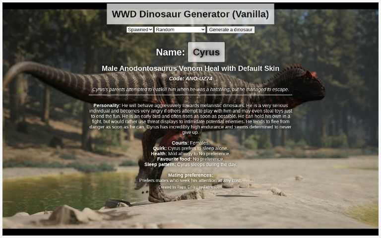 WWD Dinosaur Generator (Vanilla)