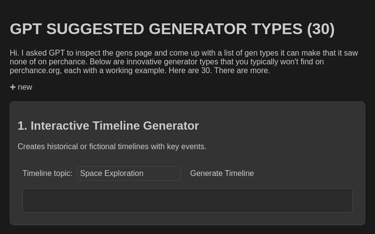 GPT SUGGESTED GENERATOR TYPES (30)