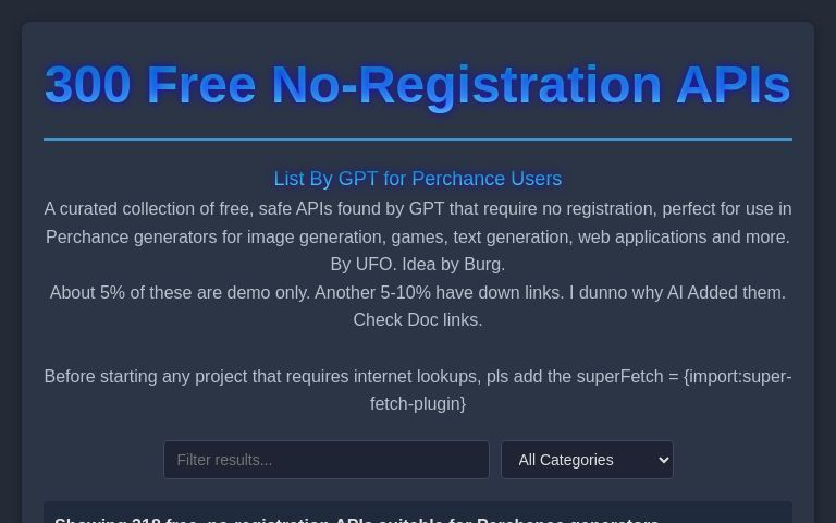 300 APIs ― Perchance Generator