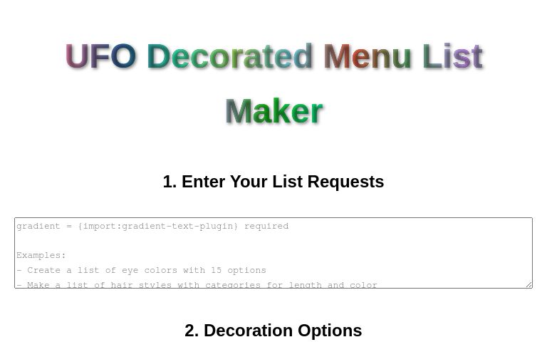 UFO Decorated Menu List Maker ― Perchance Generator