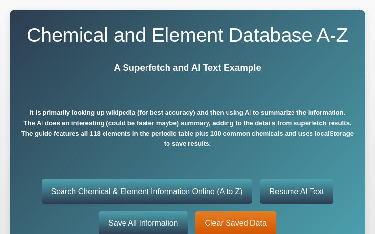 Chemical and Element Database A-Z ― Perchance Generator
