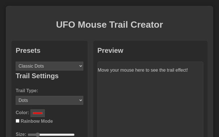 UFO Mouse Trail Creator ― Perchance Generator