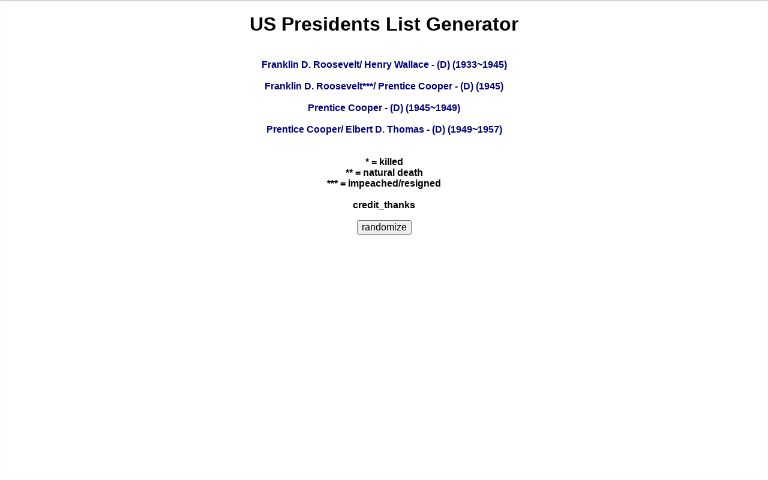 US Presidents List Generator