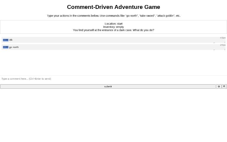 Comment-Driven Adventure Game ― Perchance Generator